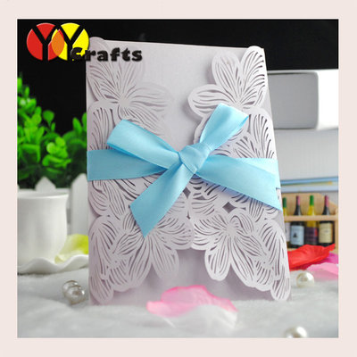 Wedding and party decoration laser cutting 3d floral lace handmade invitation cards with envelop