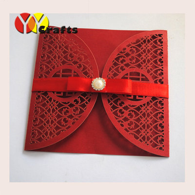 Red Double Happiness Marriage Invitation Card  Ribbon Buckle , Customized Wedding Invitations