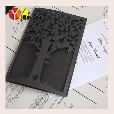 wedding invitation card China wholesale laser cut blank fashion invitation cards love tree royal blue ribbon rhinestone
