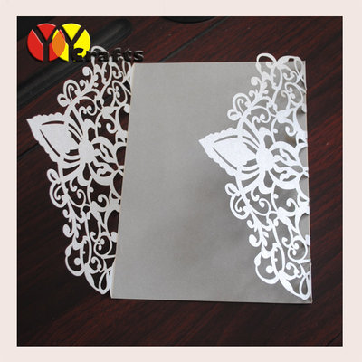 Hand Made Invitation Cards Heart shaped crystal buckle silver pearl paper