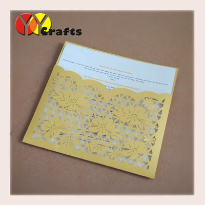 Elegant romantic wedding invitation card pocket style gold flower design