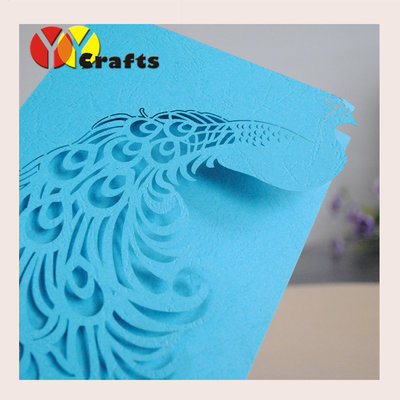 Peacock wedding invitation cards Laser cut purple color pearl paper Menu Cards,Greeting Cards,Table invitation cards