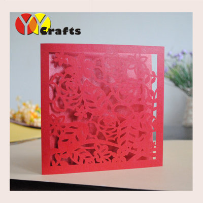 Flower design folded wedding invitation card pearl paper purple color laser cut wedding supply invitation cards