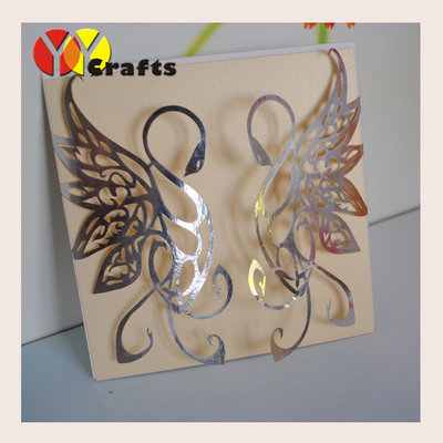 Wedding Favor Metallic Paper Laser Cut  "swan" Design Wedding Invitation Cards with Envelope