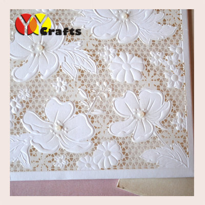 Elegant white pocket wedding invitation cards with pearls and envelop