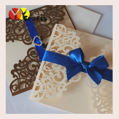 wedding invitation card together with heart shape rhinestone buckle