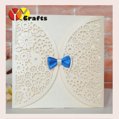 Paper lace floral wedding and festival invitation cards and handmade greeting cards with the bow