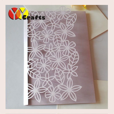 Elegant wedding greeting invitation cards flower shape tri folded purple 128 by 190mm