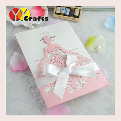 Cute fancy ballet girl pocket wedding invitation cards model and greeding cards with ribbon