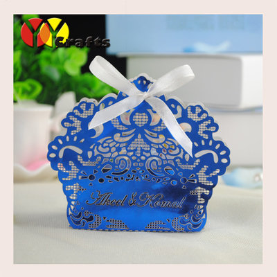 Red And Blue Lace Laser Cut Boxes Favors  , Wedding Candy Box With Free Name Logo