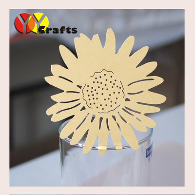 Flower wedding place card holders with laser cutting yellow sunflower design