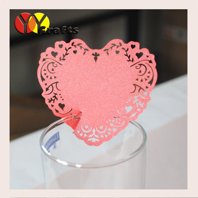 Laser cut red heart wine glass place cards free customed design