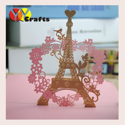 Romantic Pop Up Card wedding invitation card laser cut Eiffel Tower elegant