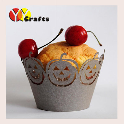 Halloween Laser Cut Cupcake Wrappers pumpkin design paper black