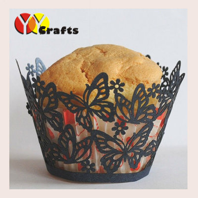 Laser cut lace cupcake wrappers dancing butterfly black and red and other colors