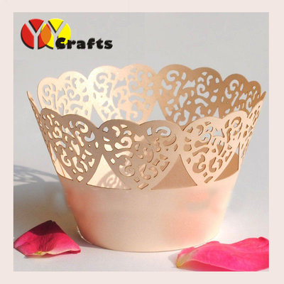 Laser Cut Cupcake Wrappers , Ivory Cupcake Liners heart shape cut out cake decorations