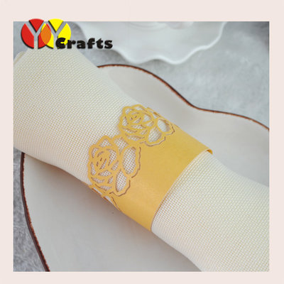 Party Laser cut paper napkins for restaurants , big gold napkins Rings