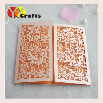 Elegant design pearl paper laser cut lace invitation card with ribbon for Wedding , Party