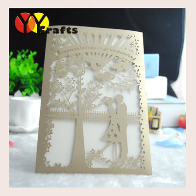 Fancy champine gold bride and groom shape lace handmade invitation cards CUSTOMIZED