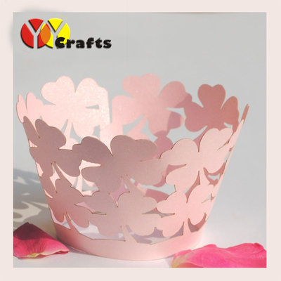 Pink Paper Fancy Cupcake Wrappers Leaves Design For Baby Showers