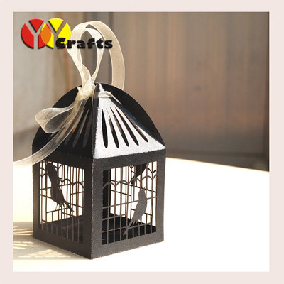 Black birdcage wedding gift boxes laser cut candy box with free ribbon