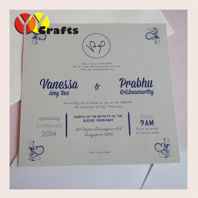 Creative wedding invitation card laser cut flowers with name logo cream pearl paper