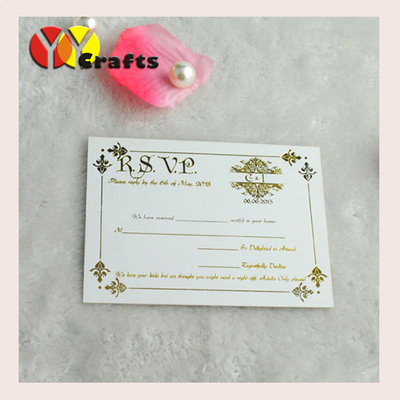 White Birthday / Wedding Rsvp Card With Gold Foil Printing Cream