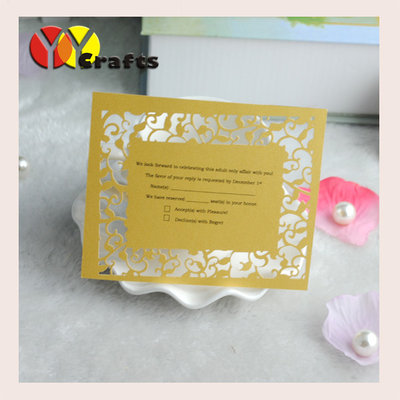 Laser cut Wedding RSVP card with personalised printing gold flower branches