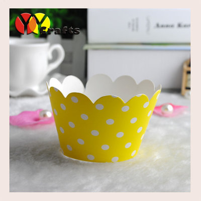 Yellow Cupcake Wrappers Printing Classic White Spots Cake Wrapper