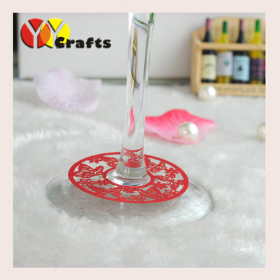 Paper laser cut Wine Glass Card wedding decoration butterfly on wine glass bottom