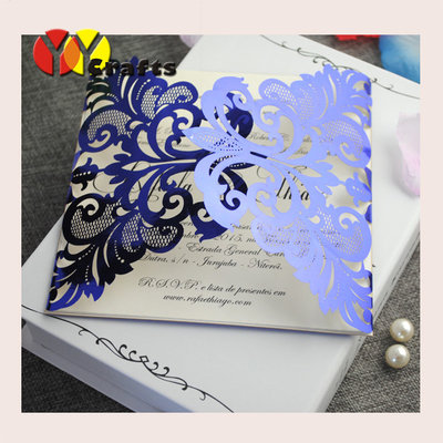 Sapphire Color Metallic Paper Laser cut filigree design party invitation cards for wedding,Holiday,Birthday Event Party