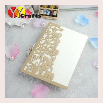 Laser cut wedding invitation card wholesale or retail with pearl