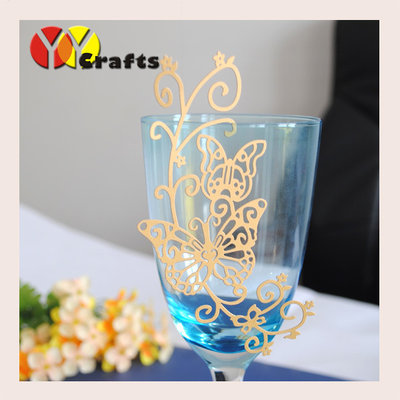 Wedding butterfly place card wine glass , Gold Wedding Place Cards 