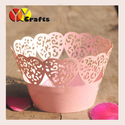 Laser Cut Cupcake Wrappers , Ivory Cupcake Liners heart shape cut out cake decorations