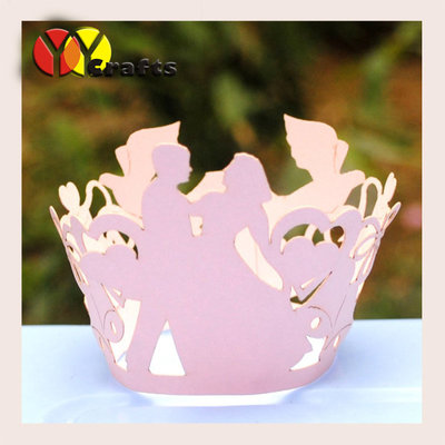 Bride and groom 	Laser Cut Cupcake Wrappers , pink lace cupcake wrapper For wedding