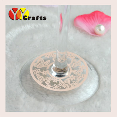 Pink wedding glass laser cut Wine Glass Card butterfly shape decoration