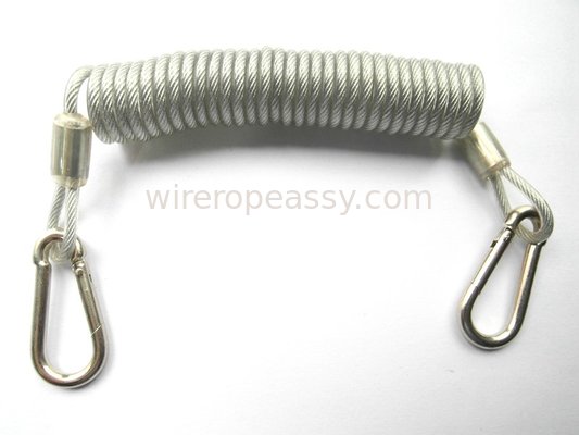 Transparent PU Coated Coil Spring Cable 4.0mm Galvanized Carebiners
