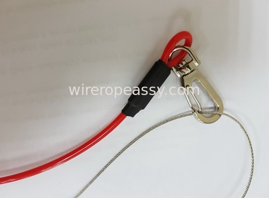 3.0mm PU Red Coiled Lanyard Cord with swivel Hooks And Round Loop
