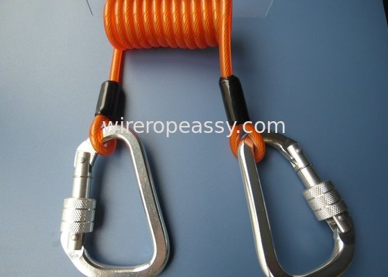 Yellow Transparent Coil  Lanyards With Self Locking Carabiners At both Sides