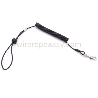 Safety High Dog Hook Retractable Tie Out Coil steel Wire  Black PU Coil Tool Lanyard