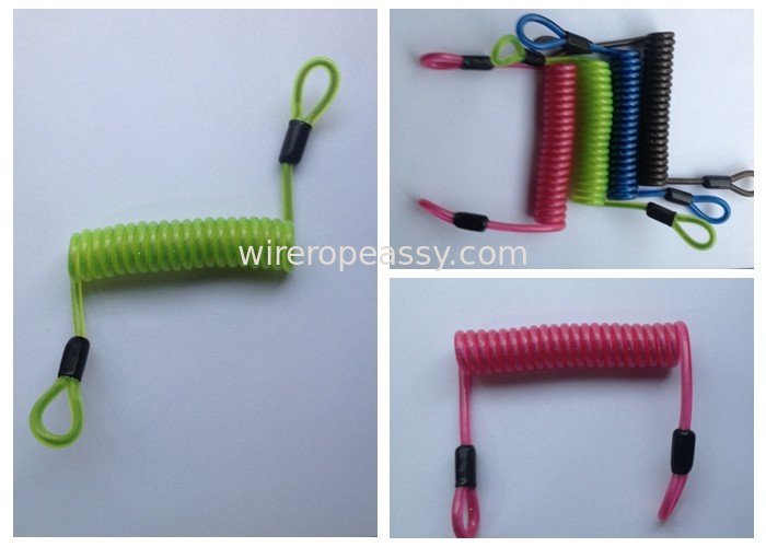 Green / Red / Black PU Coated Coil Spring Lanyard Loops Both Sides