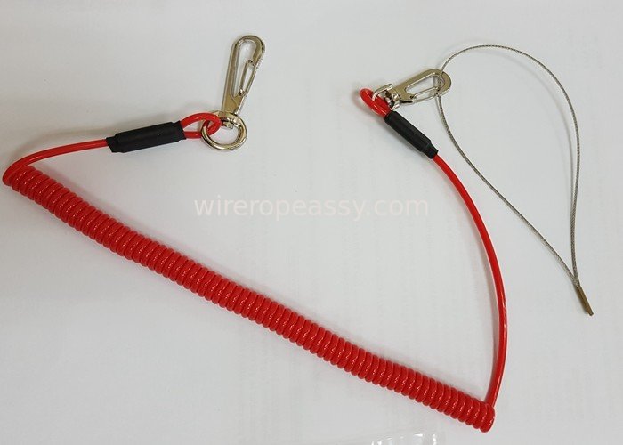 3.0mm PU Red Coiled Lanyard Cord with swivel Hooks And Round Loop