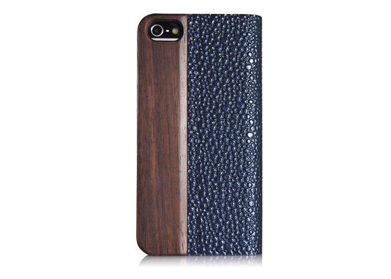 Customize Stylish Slim Wooden Leather Cell Phone Case , Mobile Phone Protection Case