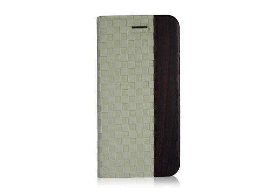 Wood And Grid Pattern iPhone Leather Folio Case , Magnetic iPhone 6 Wallet