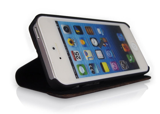 Real Leather Wallet Apple Iphone 5S Folio Case , Stand Personalized Phone Cases