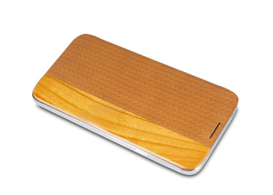 Wood And Brown Lychee Faux Leather Wooden Cell Phone Case Samsung Galaxy S5 Folio Case