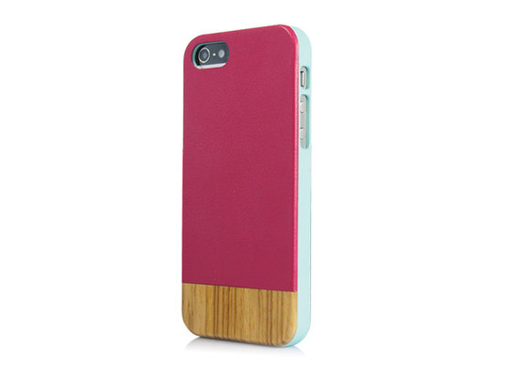 Red Leather and Zebra iPhone 5 Wooded Back PC Case