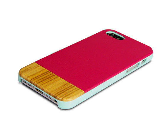 Red Leather and Zebra iPhone 5 Wooded Back PC Case