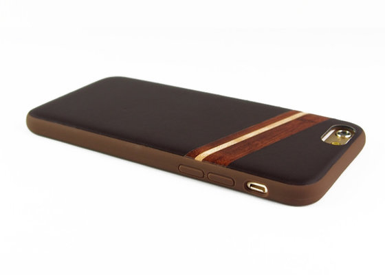 Custom iPhone6 Wooden Mobile Phone Case PU Leather Anti Scratches