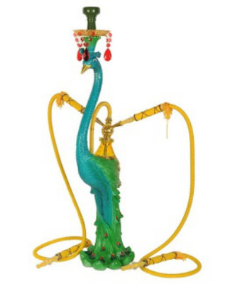 Woyu Chinoiserie Green Peacock Advanced Hookah Resin Material 2 Tubes Charcoal Shisha Nargile Lounge